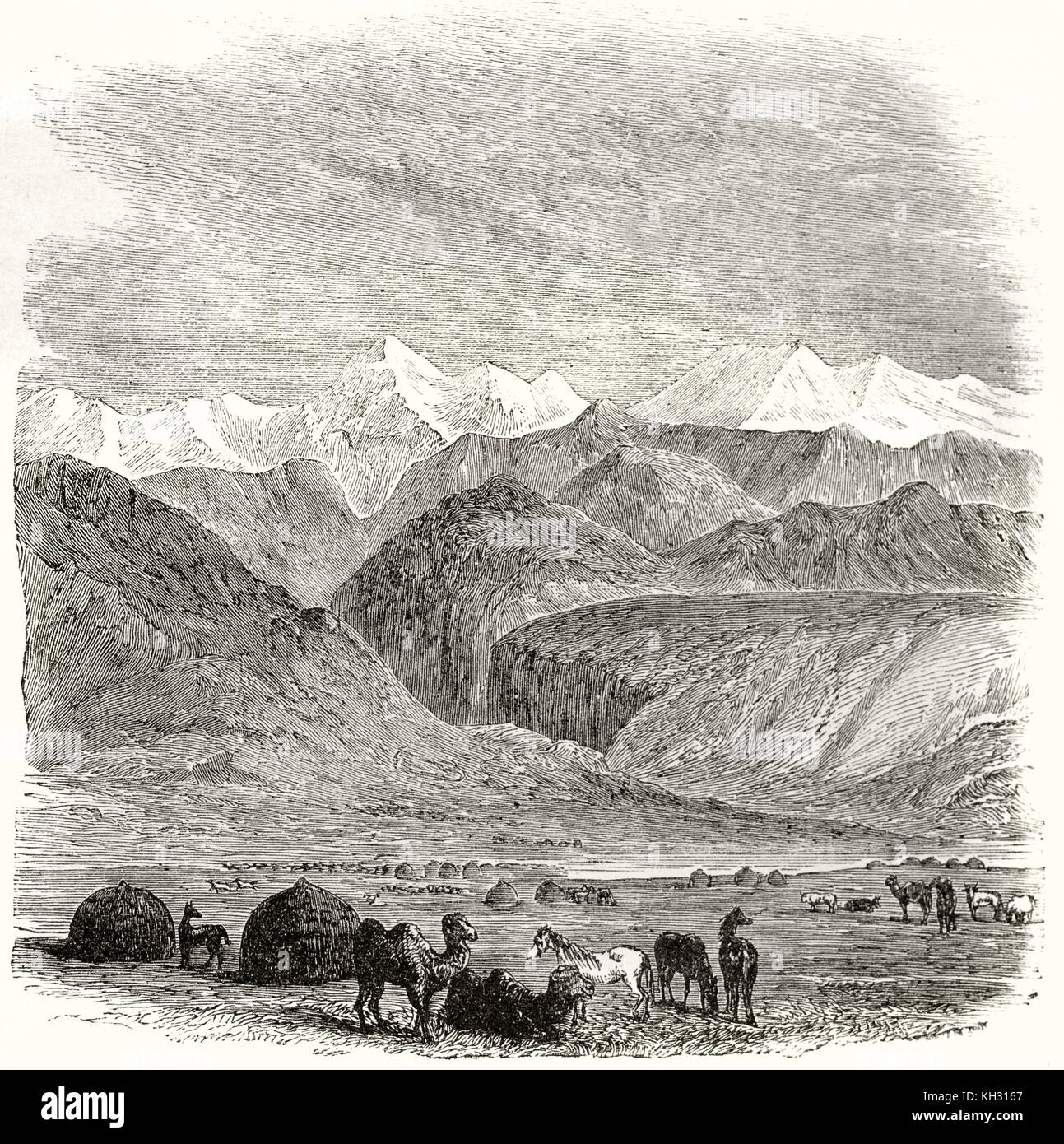 Old view of central Asian steppe and Alatau in background. By Sorieul ...