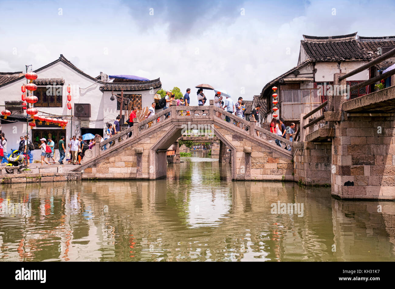 August 8, 2015. Xitang Town, China. Chinese and western tourists ...