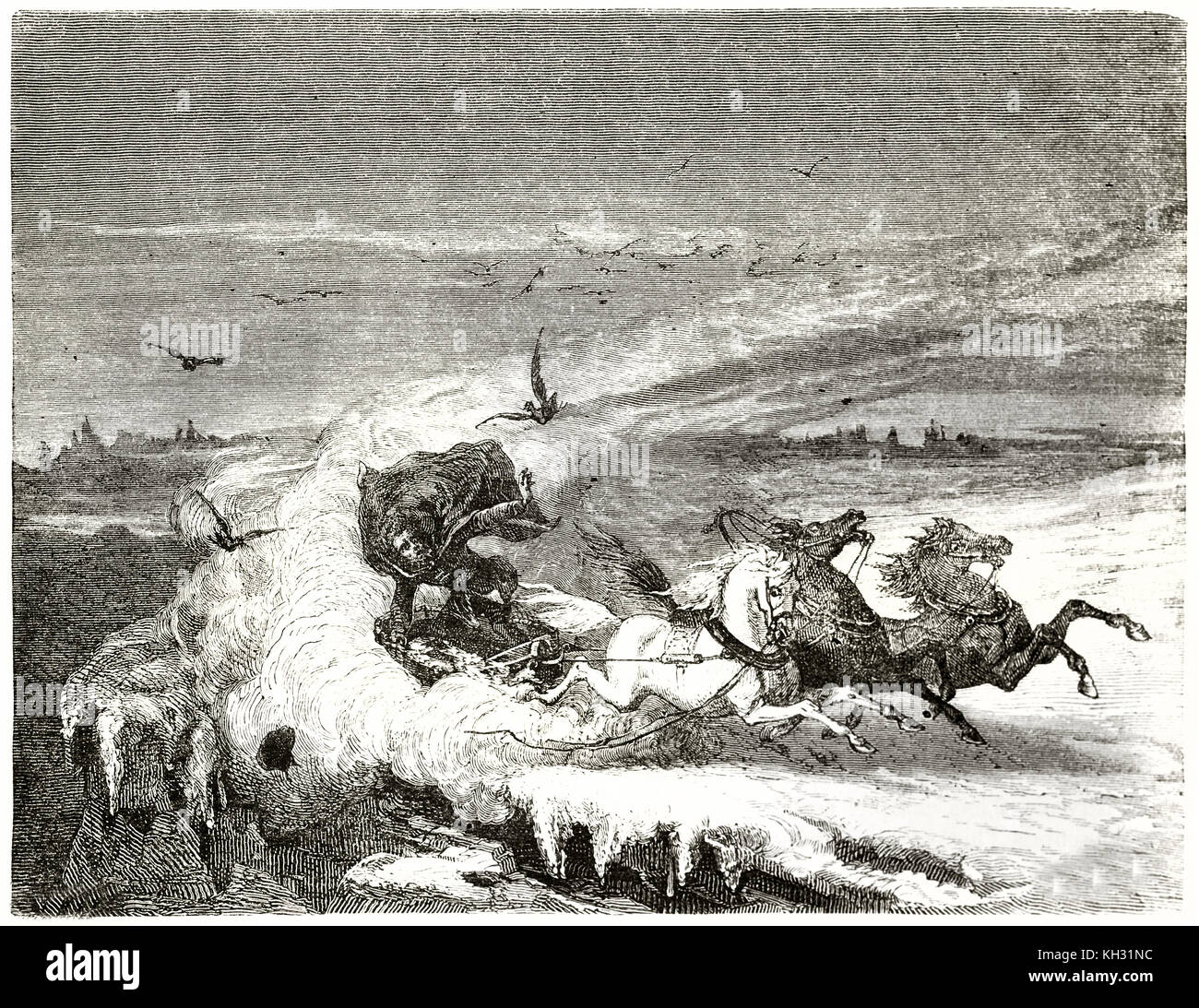 Old illustration of a running sleigh. By D'Argent after Atkinson, publ ...