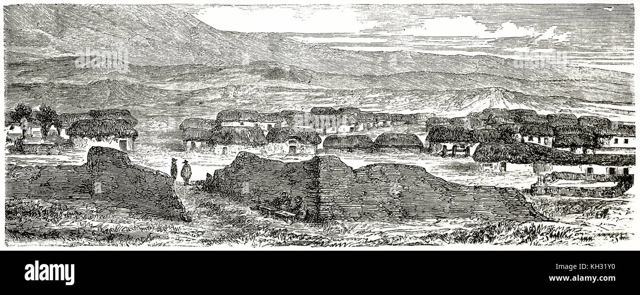 Old view of Acopia, Cusco region, Peru. By Riou, publ. on le Tour du ...