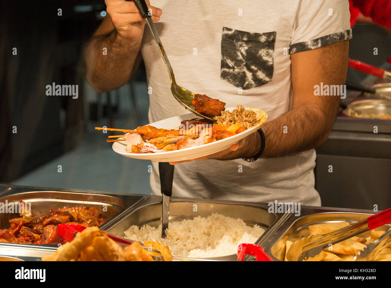 Customers helping themselves to food in a Chinese restaurant in China ...