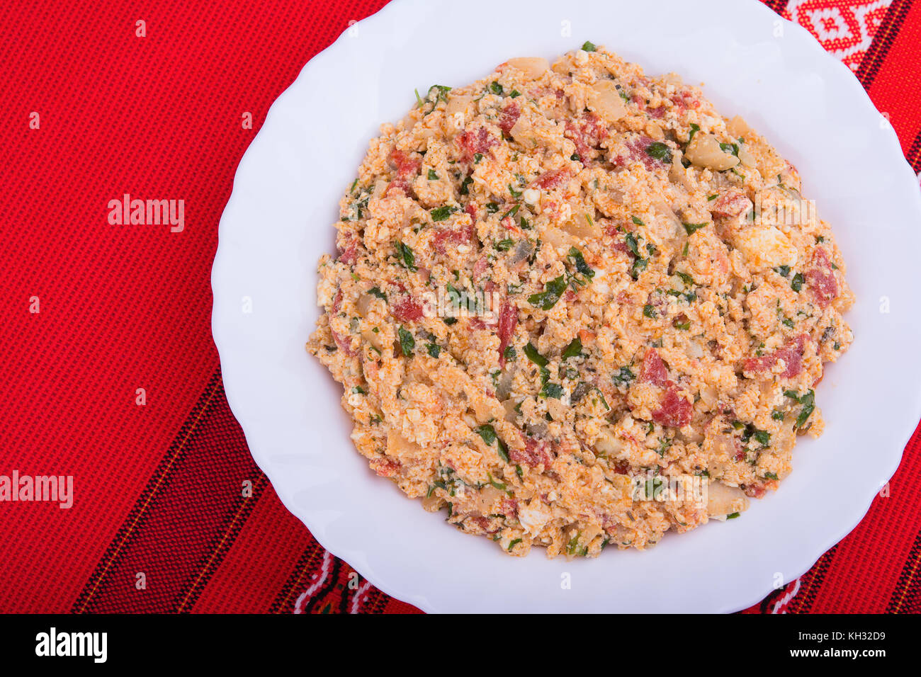 Traditional Bulgarian vegetable dish mish mash with mixed baked peppers ...
