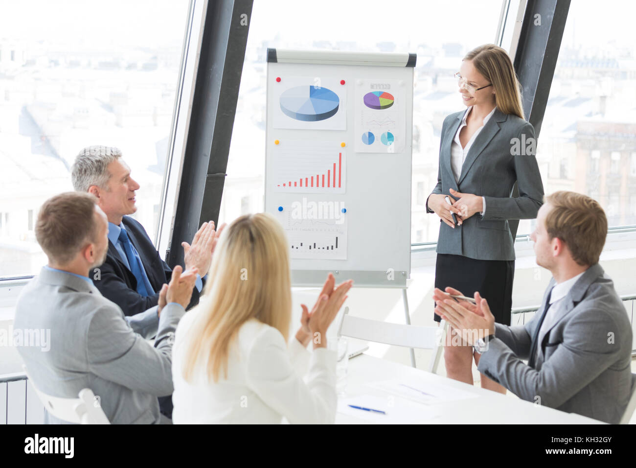 Business people team at presentation working with charts and diargams ...