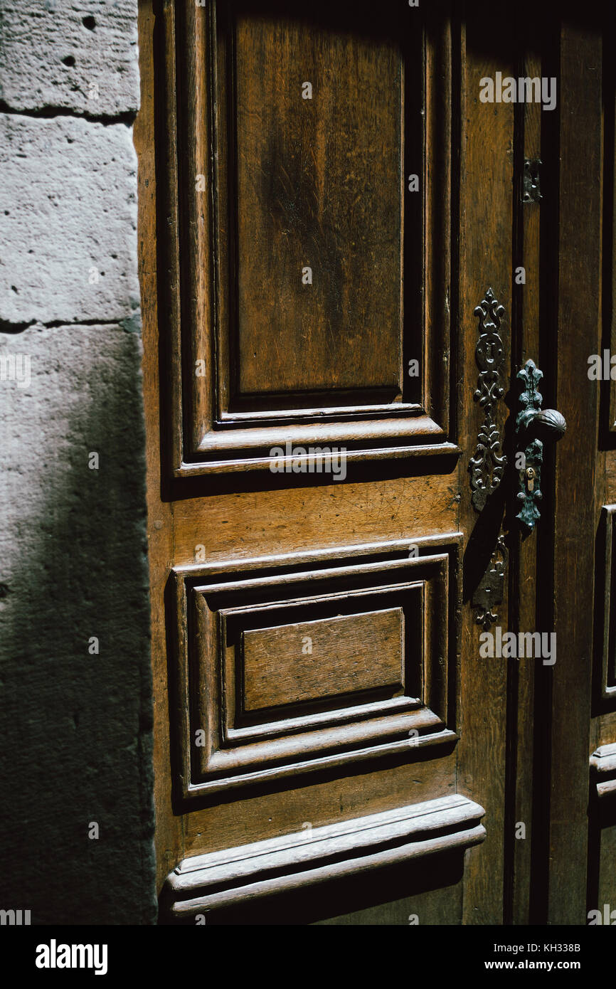 Old wooden door in shadows closeup Stock Photo - Alamy