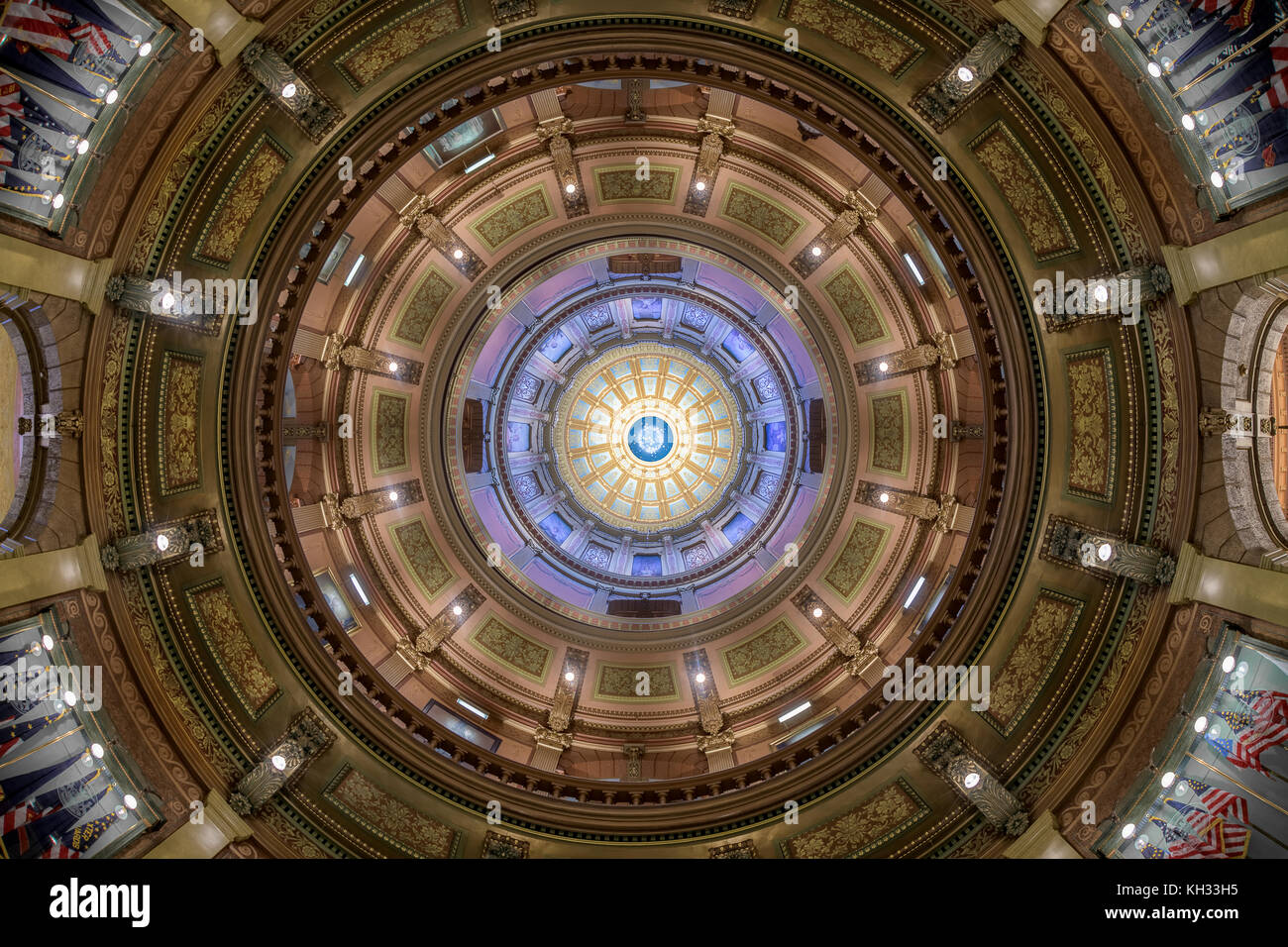 Inner dome from the rotunda floor of the Michigan State Capitol on ...