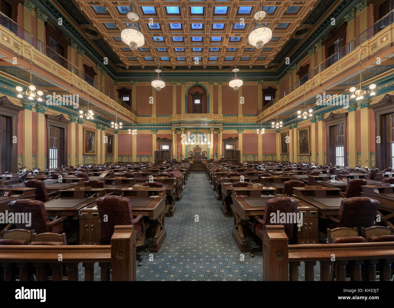 House of Representatives chamber in the Michigan State Capitol in ...