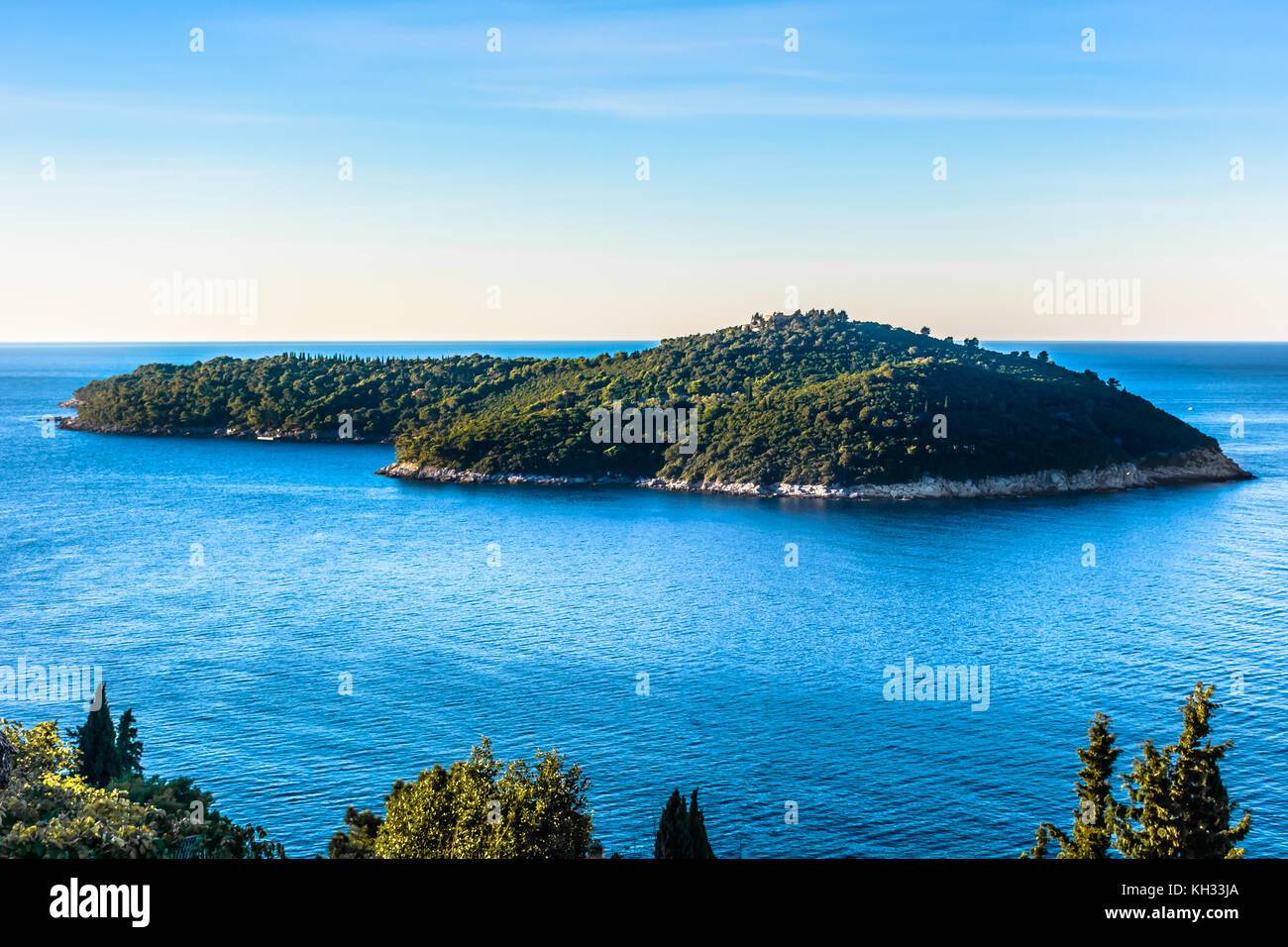 Aerial view at Lokrum Island in front of Dubrovnik Riviera, Croatia ...
