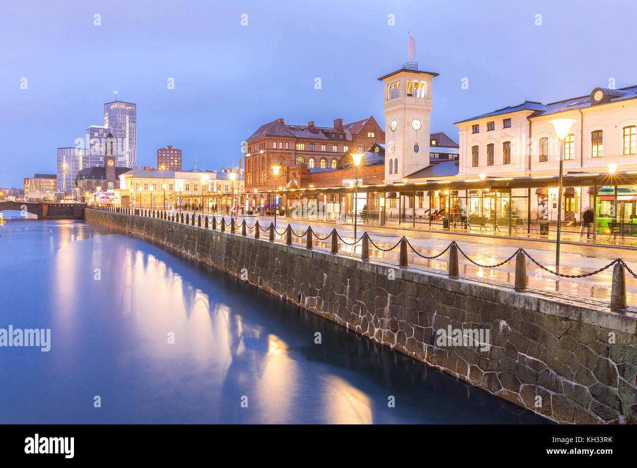 Malmo Cityscape downtown at night twilight in Sweden Stock Photo - Alamy