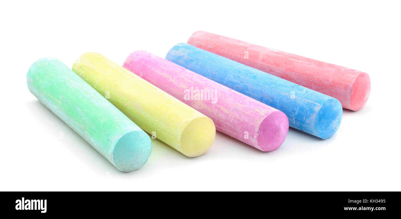 Colored chalks isolated on white background Stock Photo - Alamy