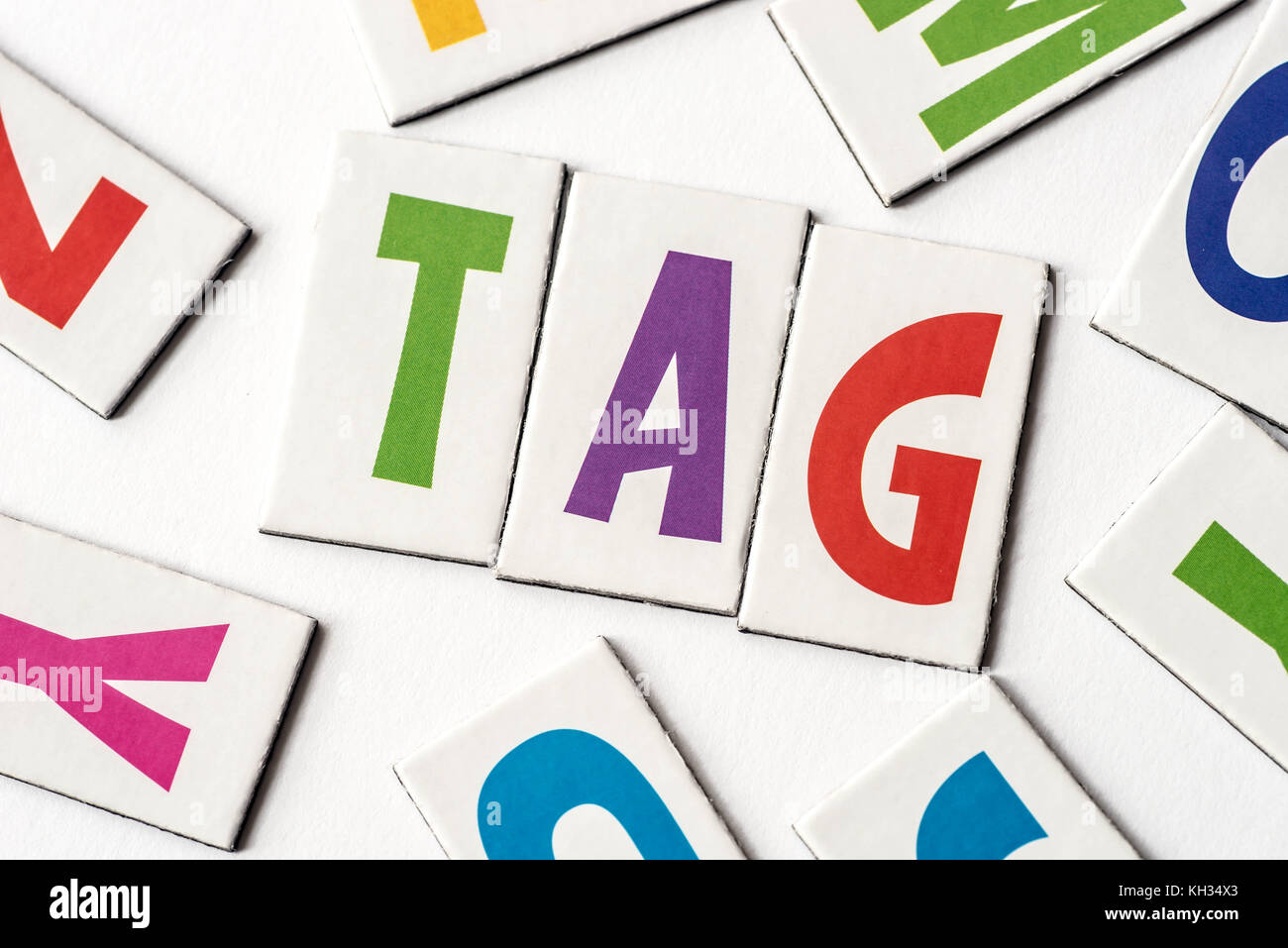word tag made of colorful letters on white background Stock Photo - Alamy