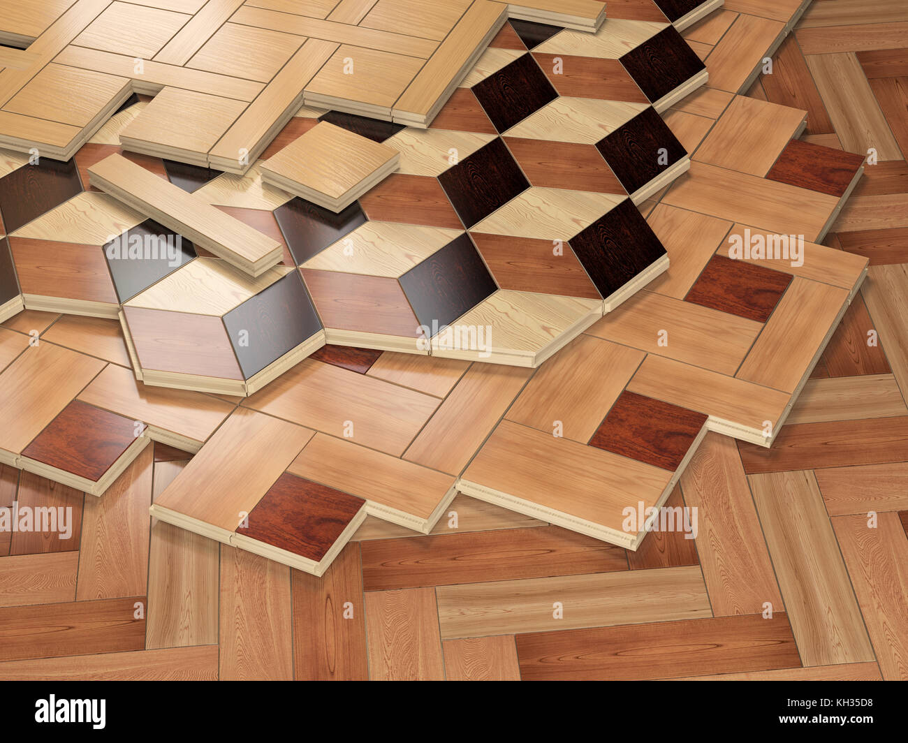 Stack ofr parquet wooden planks. Few types of wooden parquet coating ...