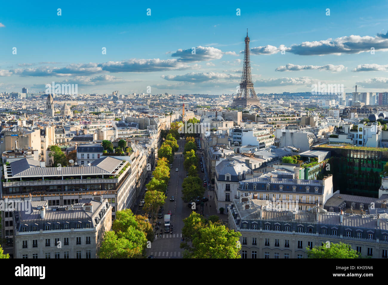 panoramic view of famous Eiffel Tower and Paris roofs, Paris France ...