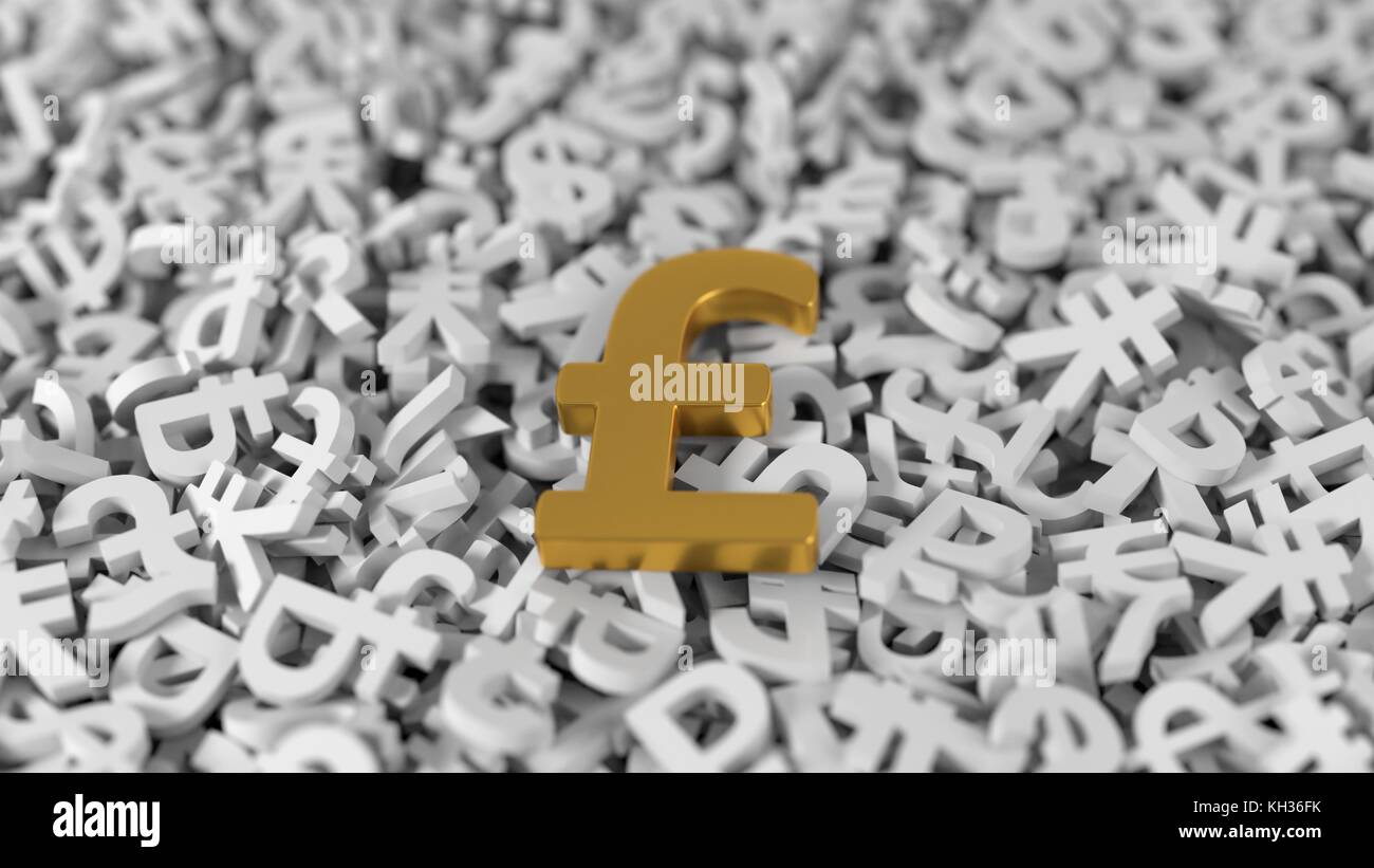 golden pound sign on stack of white currency signs. conceptual ...