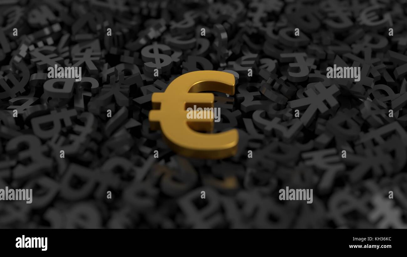 golden euro sign on stack of currency signs. conceptual illustration ...