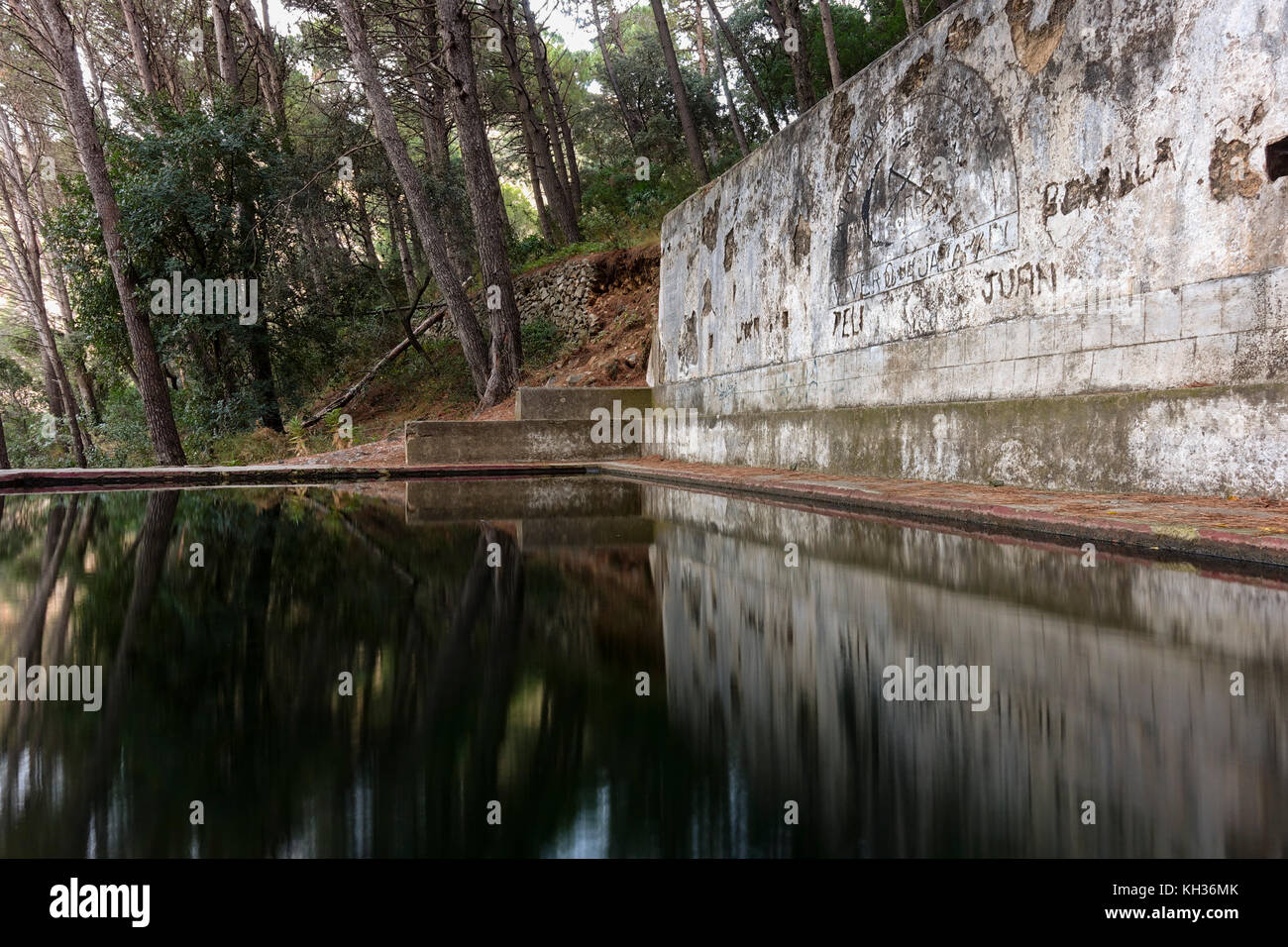 Water bassin in forest, Fuente Jarapalos, in mountains of Mijas ...