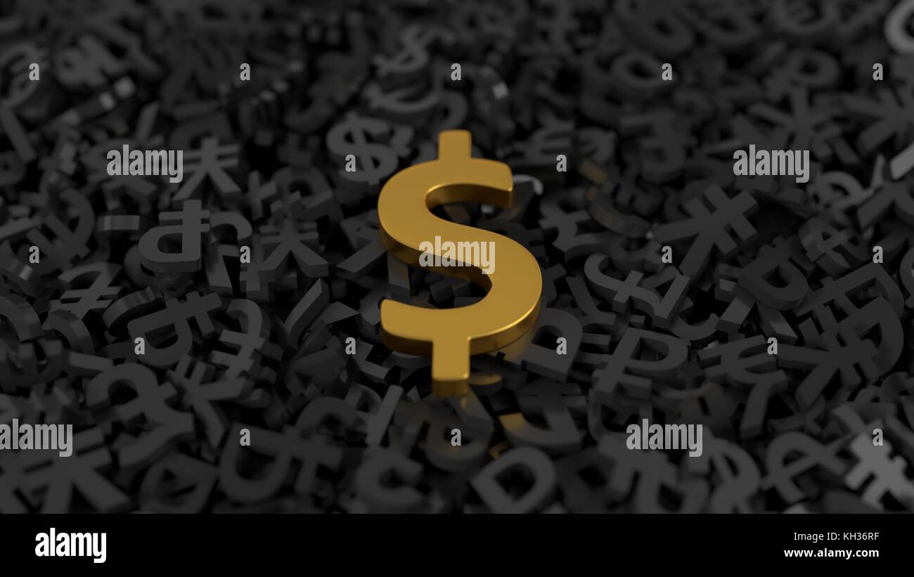 golden dollar sign on stack of currency signs.. conceptual illustration ...