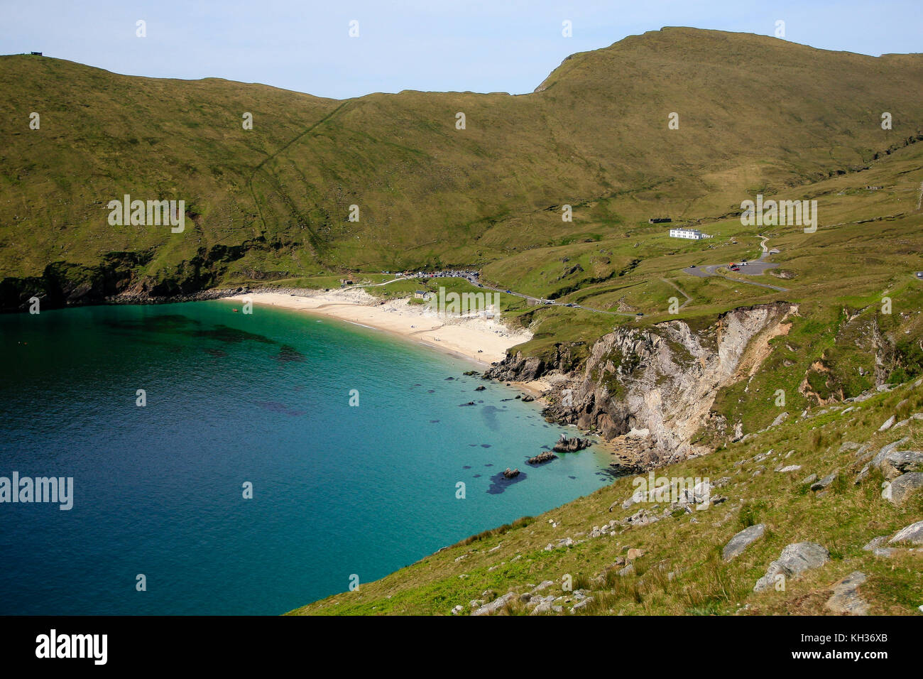 Picturesque Keem Bay with its sandy beach at the end of cul de sac past ...