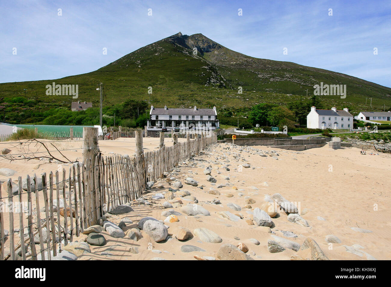Slievemore mountain seen from the Silver Strand Dugort Beach in Dugort ...