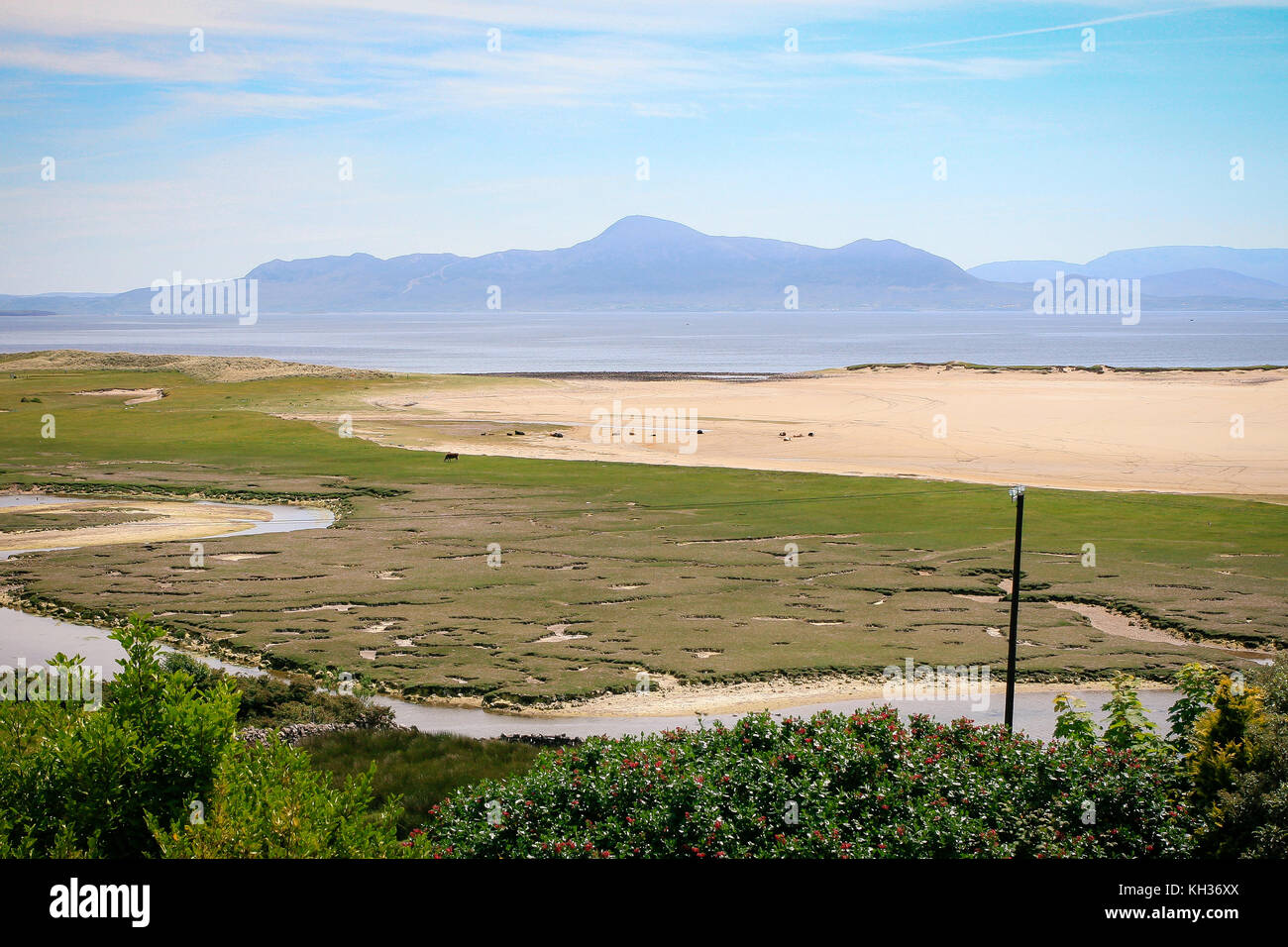 View on Clew Bay from Mallaranny seaside village overlooked by Croagh ...