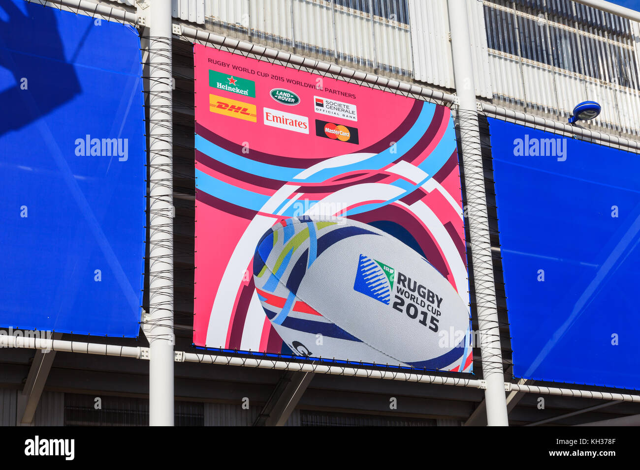 A mural advertising the 2015 Rugby Union World Cup adorns the King ...