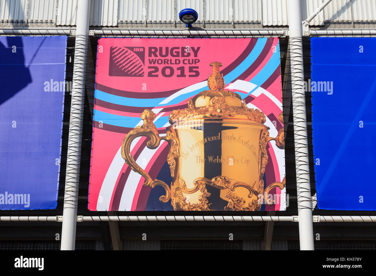 A mural advertising the 2015 Rugby Union World Cup adorns the King ...