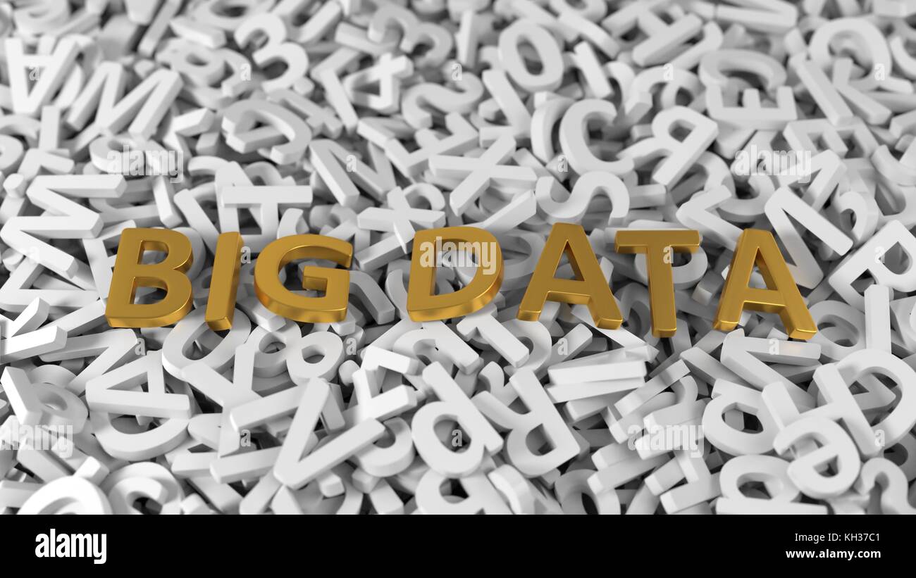 golden 'big data' text on stack of white letters. conceptual ...