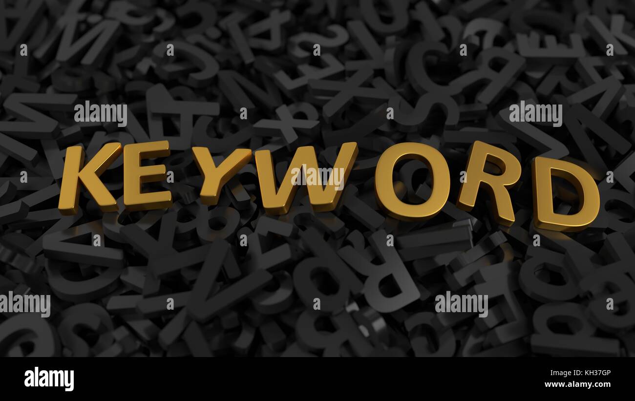 golden 'keyword' text on stack of letters. conceptual illustration ...