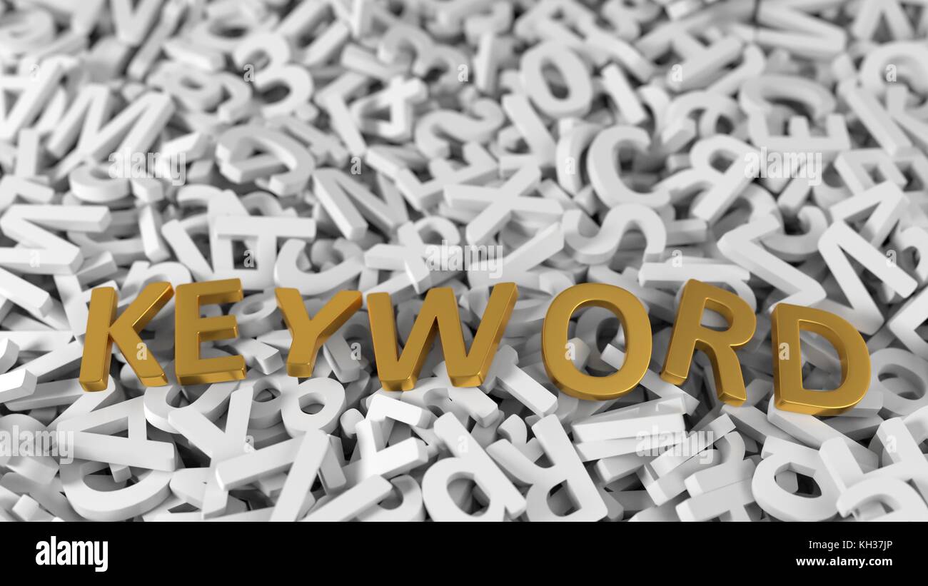 golden 'keyword' text on stack of white letters. conceptual ...