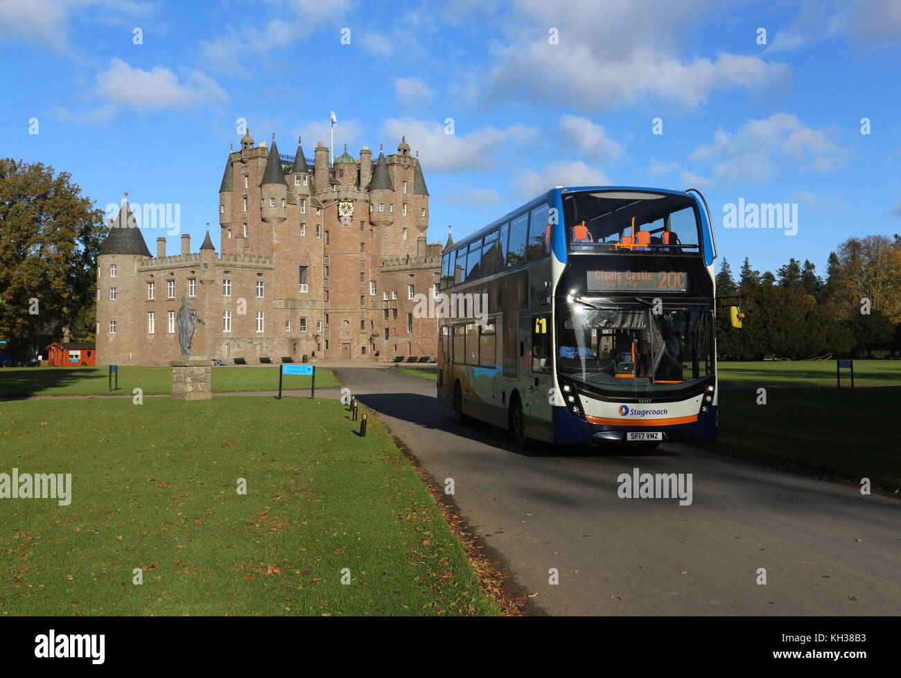 Stagecoach bus and Glamis Castle Angus Scotland November 2017 Stock ...