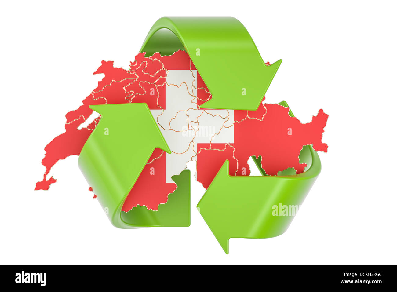 Recycling in Switzerland concept, 3D rendering isolated on white ...