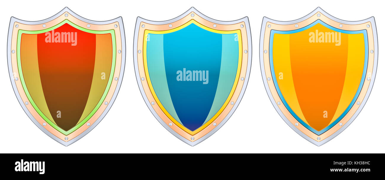 Set of colored shield, 3D rendering isolated on white background Stock ...