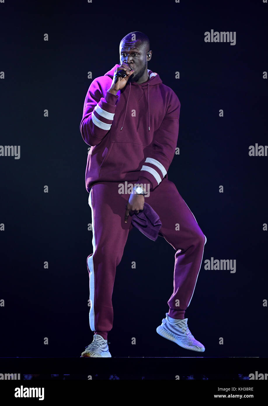 Stormzy performs on stage during the MTV Europe Music Awards 2017 held ...