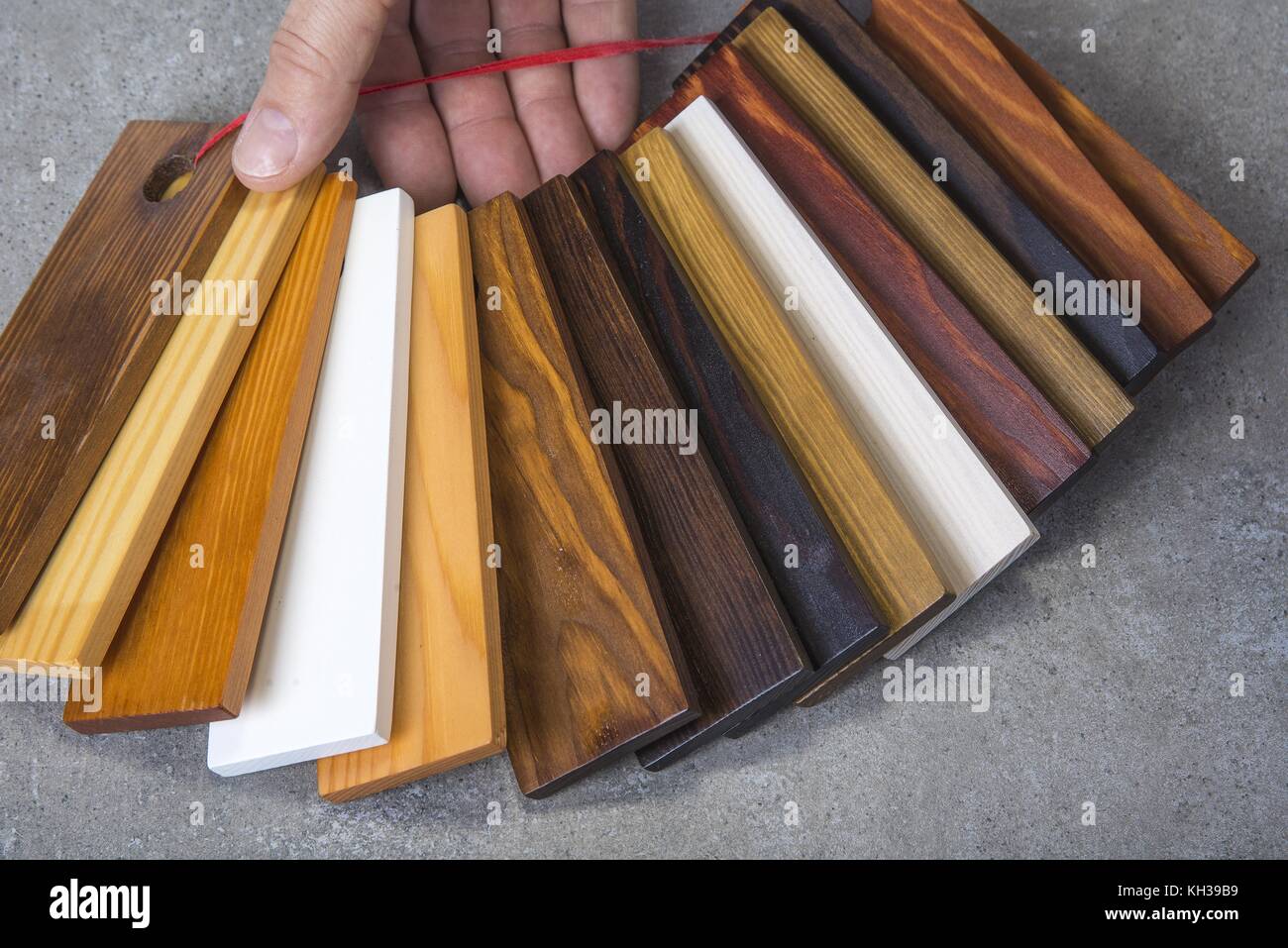 Paint samples on small wooden boards Stock Photo - Alamy