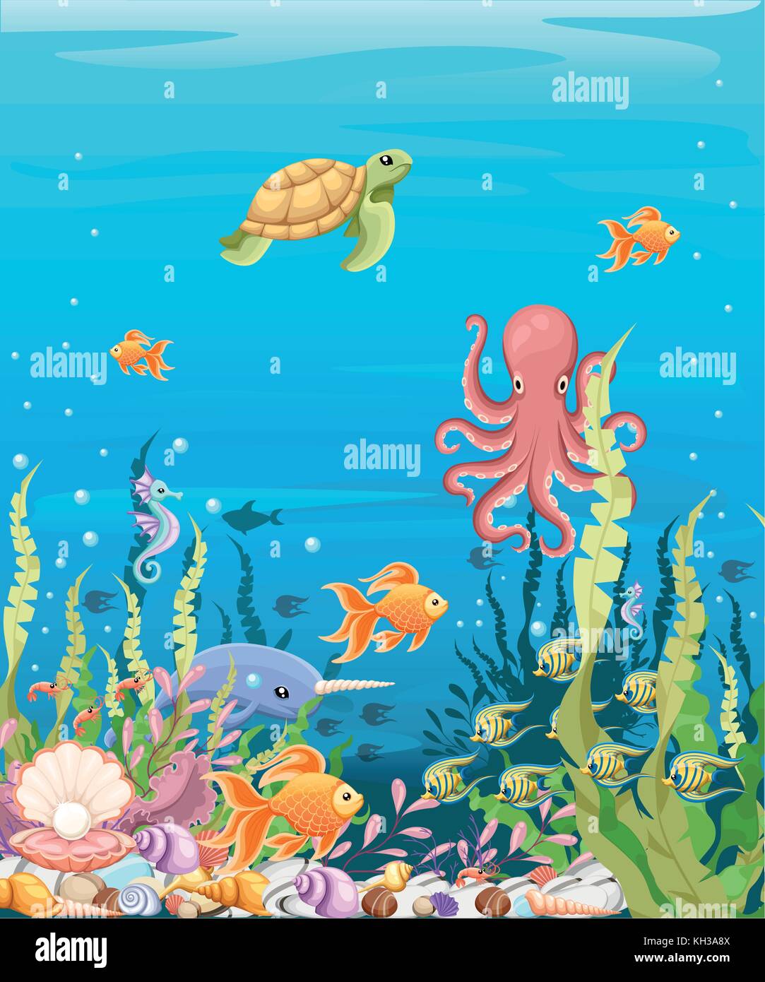 Marine Life Landscape - the ocean and underwater world with different ...
