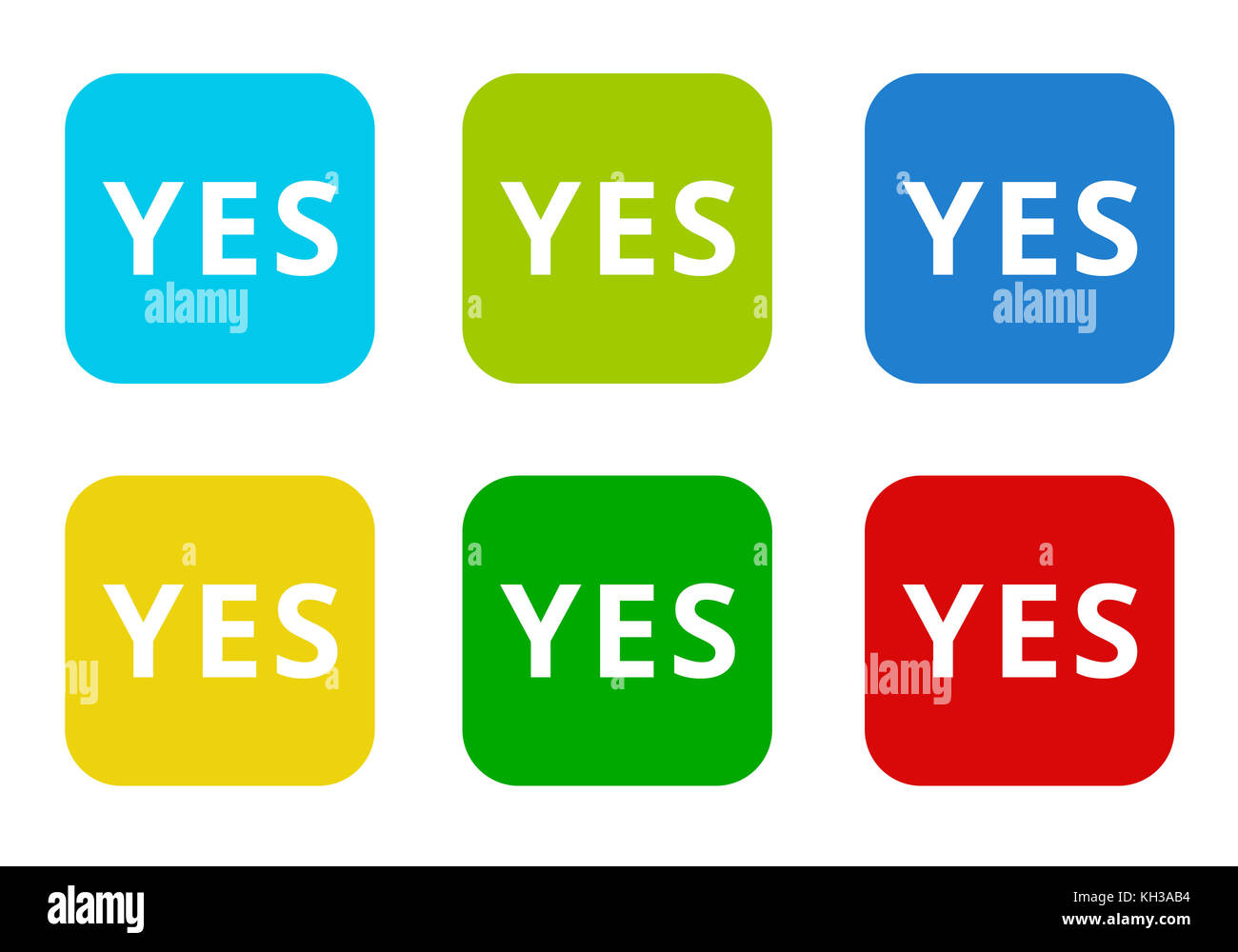 Set of rounded square colorful flat icons with the word yes in blue ...