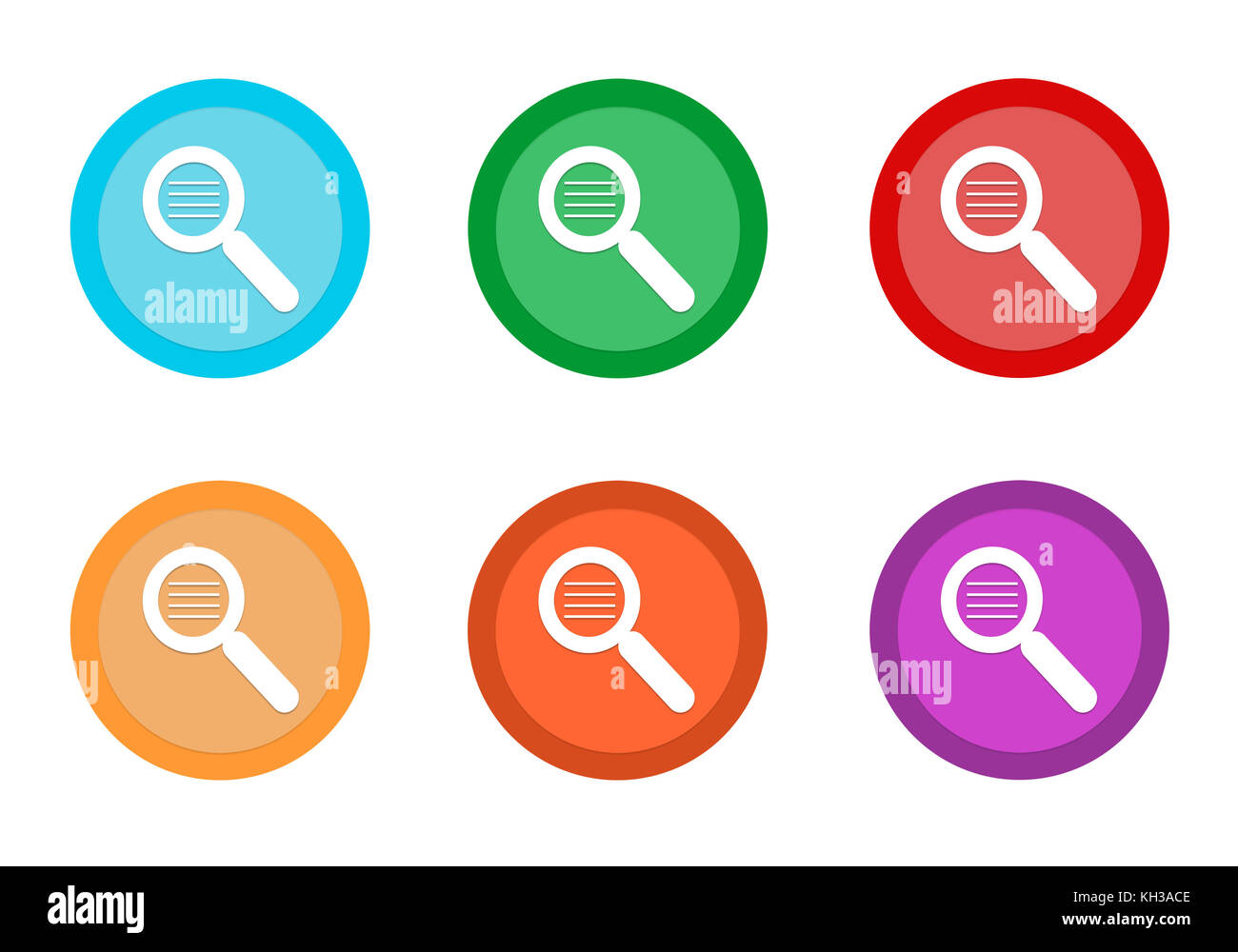 Set of rounded colorful buttons with search symbol in blue, green, red ...