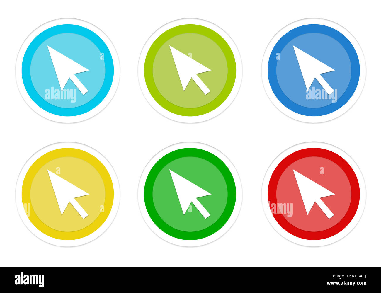 Set of rounded colorful buttons with arrow symbol in blue, green ...