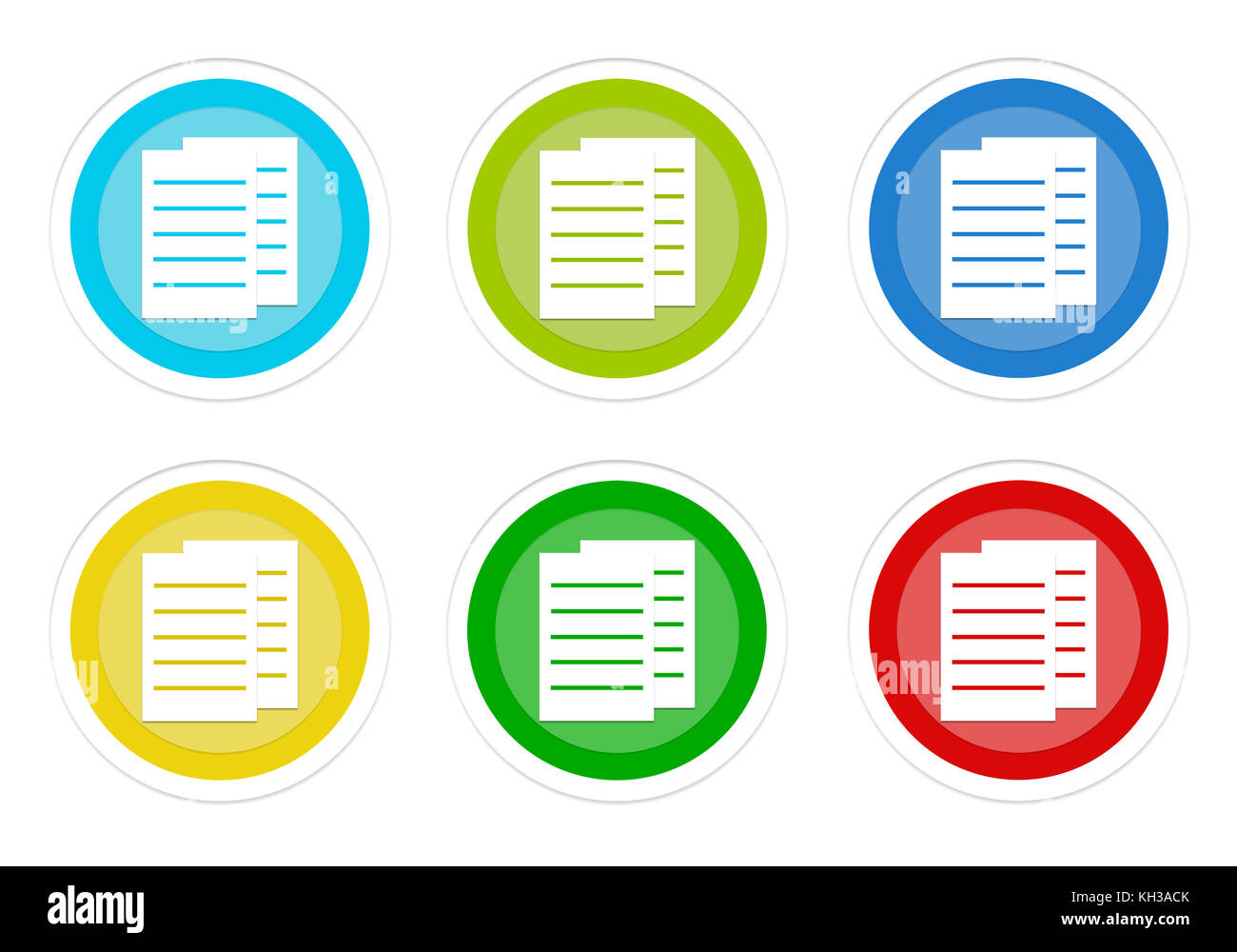 Set of rounded colorful buttons with documents or news symbol in blue ...