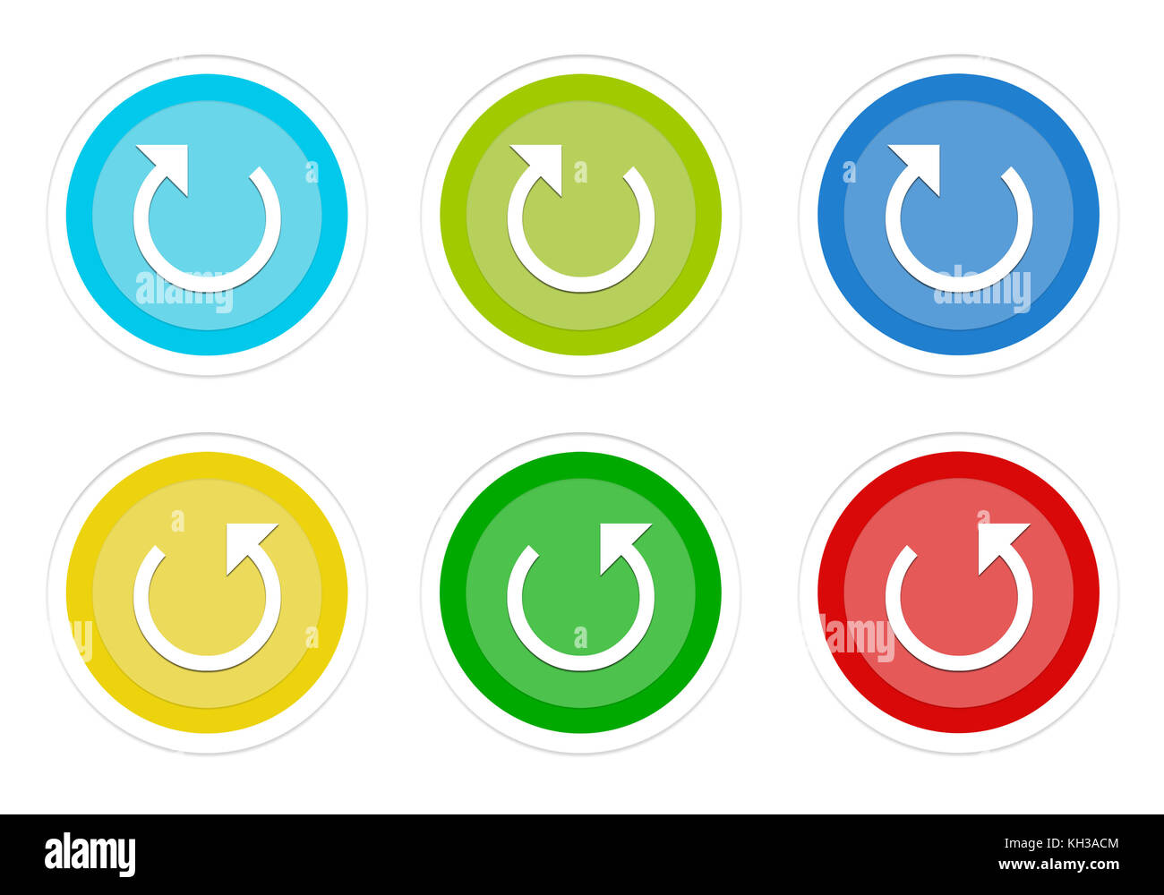 Set of rounded colorful buttons with arrow and reload symbol in blue ...