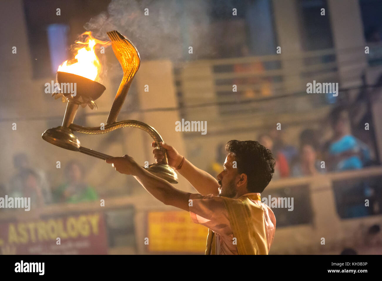 Varanasi Ganga aarti ceremony rituals performed by Hindu priests at ...