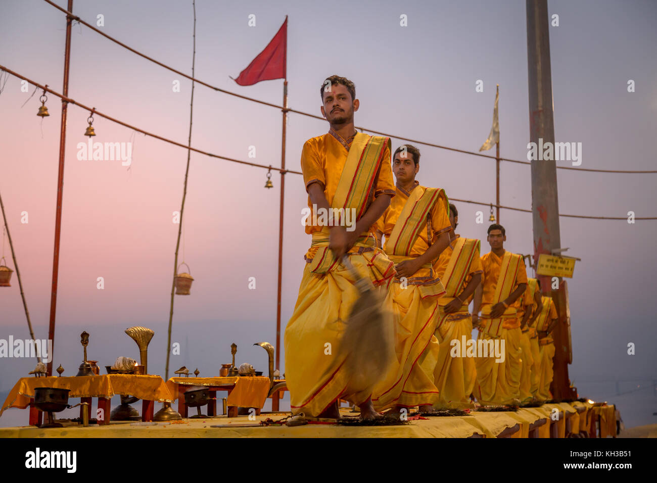 Varanasi Ganga aarti ceremony rituals performed before sunrise by young ...