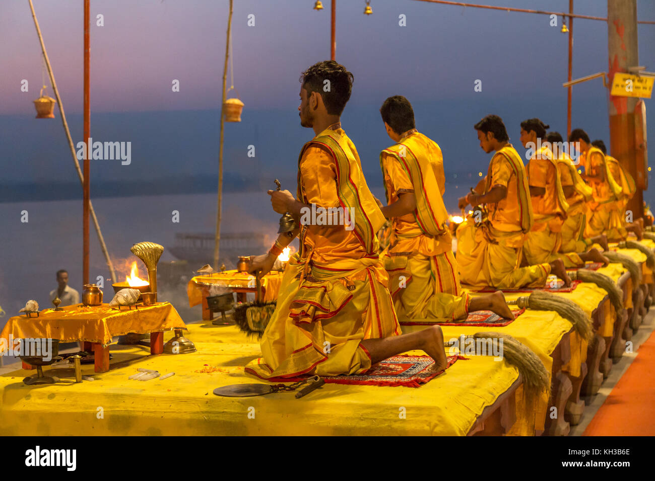 Varanasi Ganga aarti ceremony rituals performed before sunrise by young ...