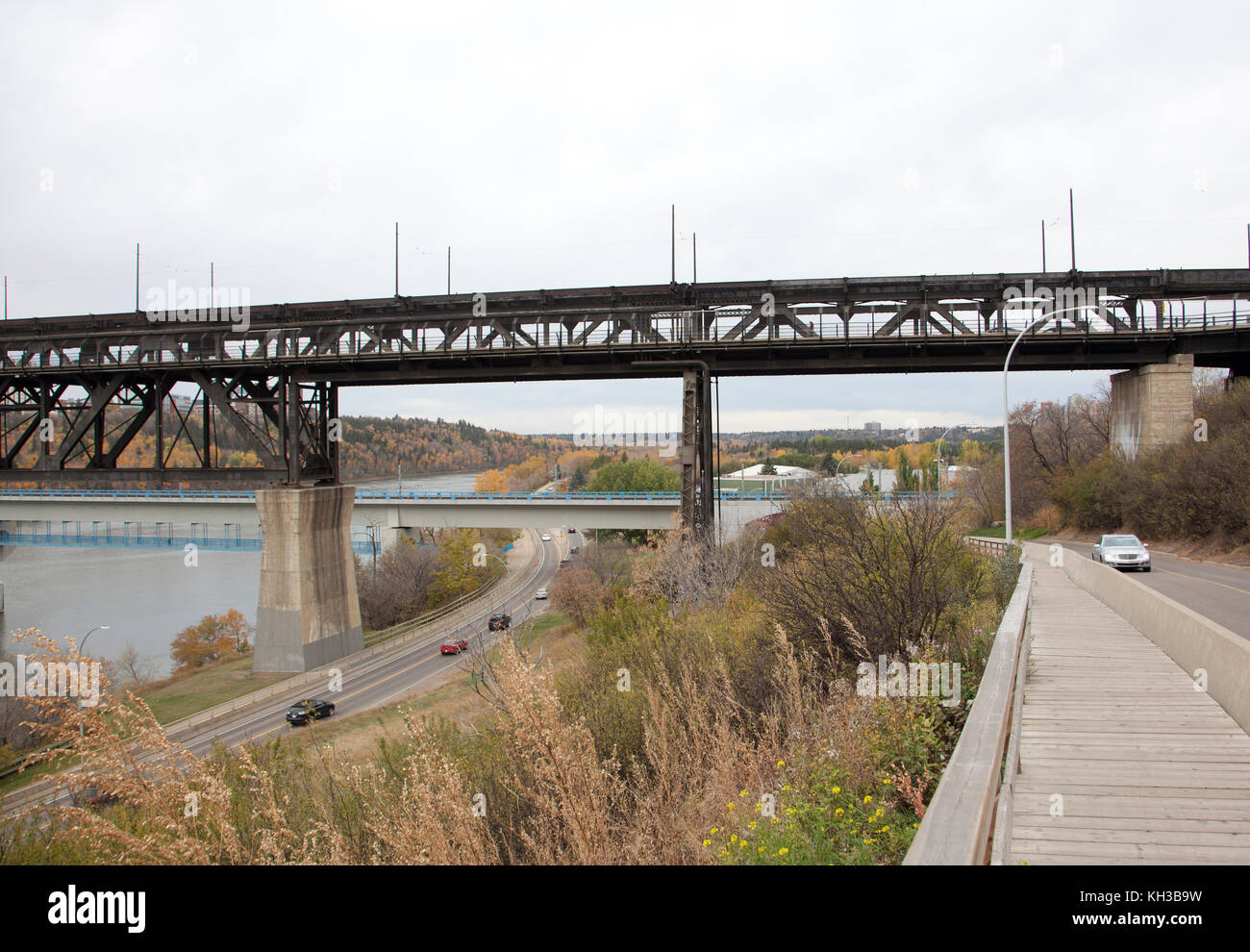north saskatchewan river with the high level bridge in edmonton Stock ...