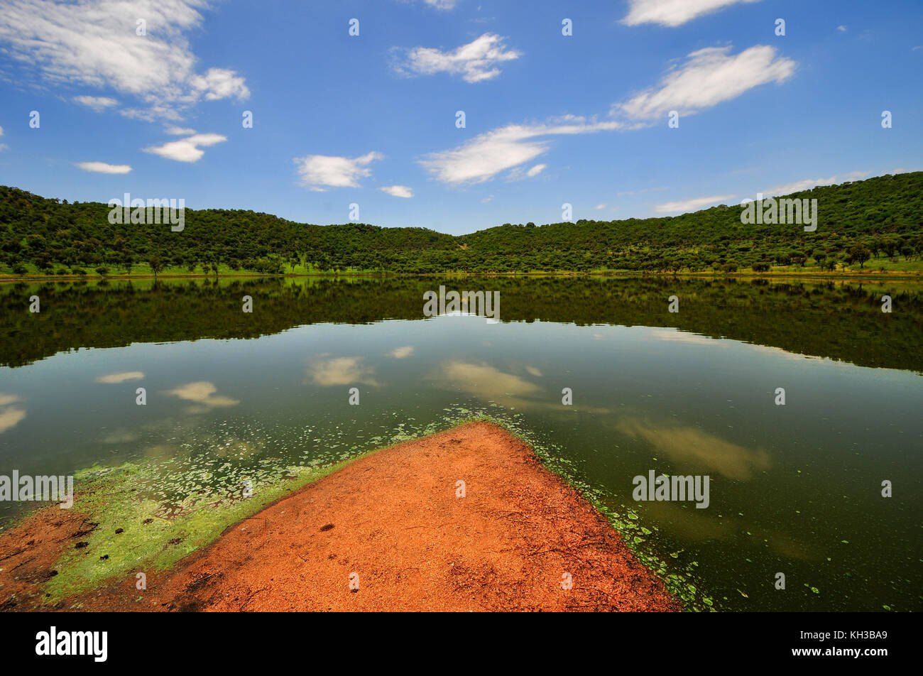 Tswaing Meteorite Crater Reserve. Lake & vegetation surrounding the ...