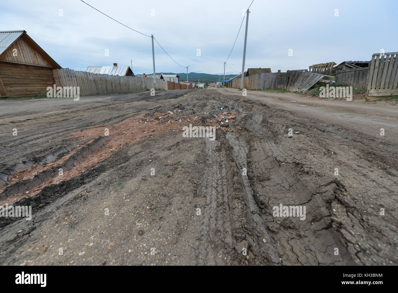 A Russian Dirt Road in the town of Khuzir. A small town on Olkhon ...