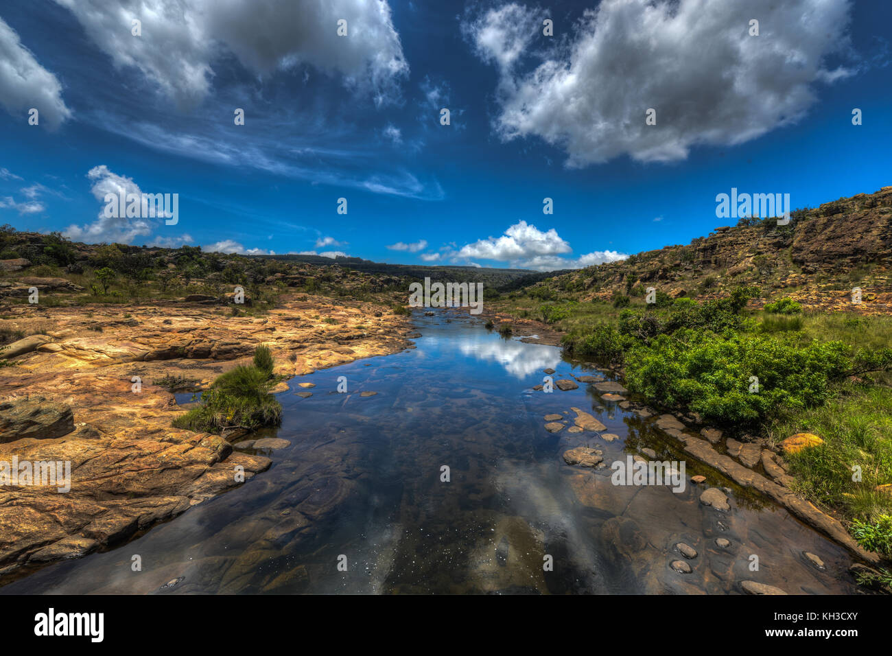 Treur River Crossing reflecting the sky. The Treur River (from ...