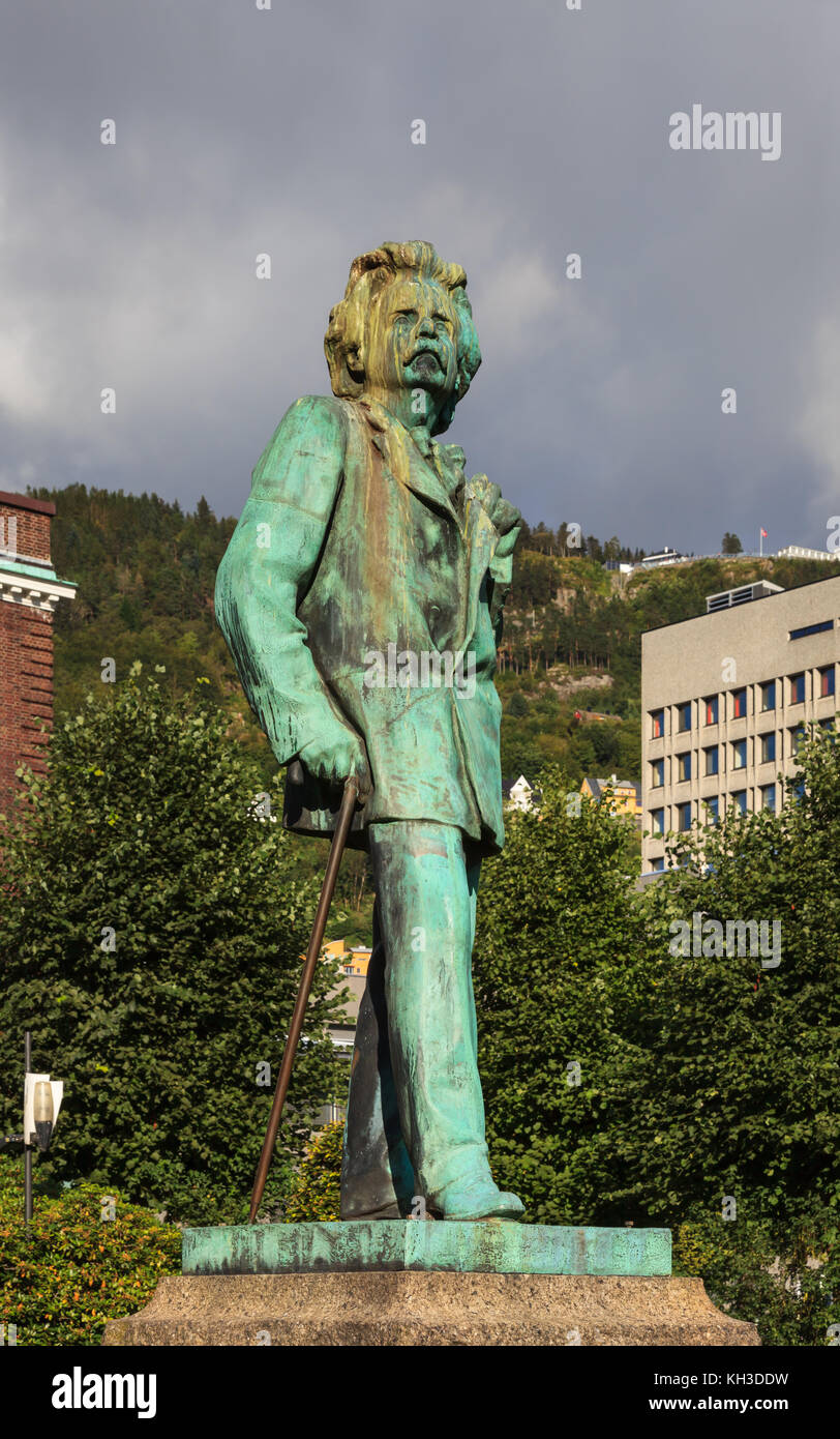 A statue of the composer and pianist Edvard Grieg in Bergen, Norway who ...
