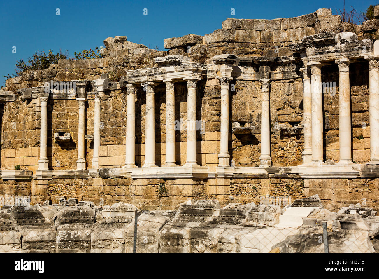 Ruins of the ancient city of Side and the Amphitheatre photo Stock ...