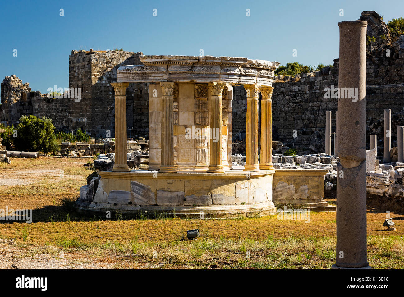 Ruins of the ancient city of Side and the Amphitheatre photo Stock ...