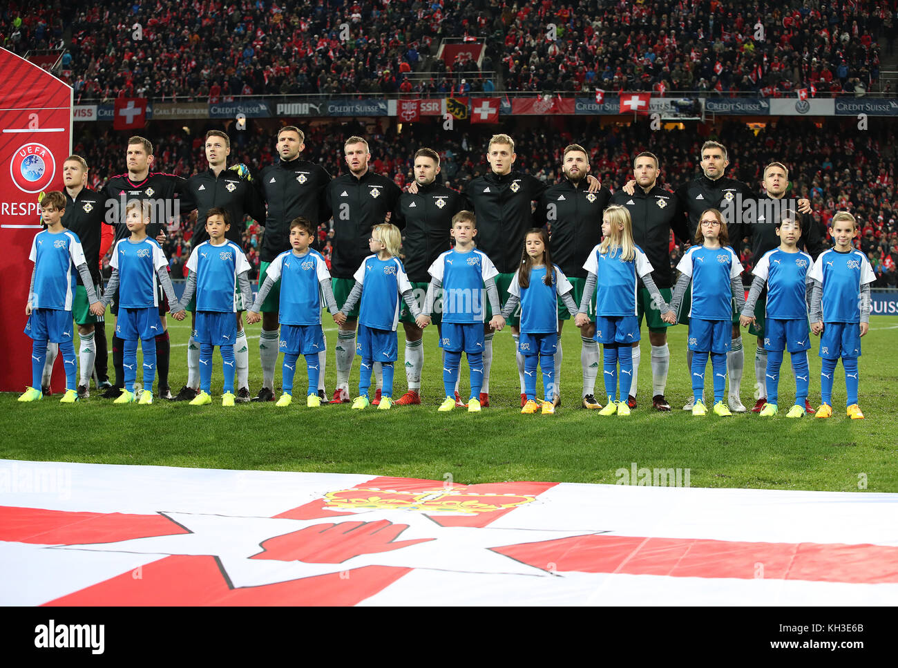 Northern Ireland players line up before the FIFA World Cup Qualifying ...
